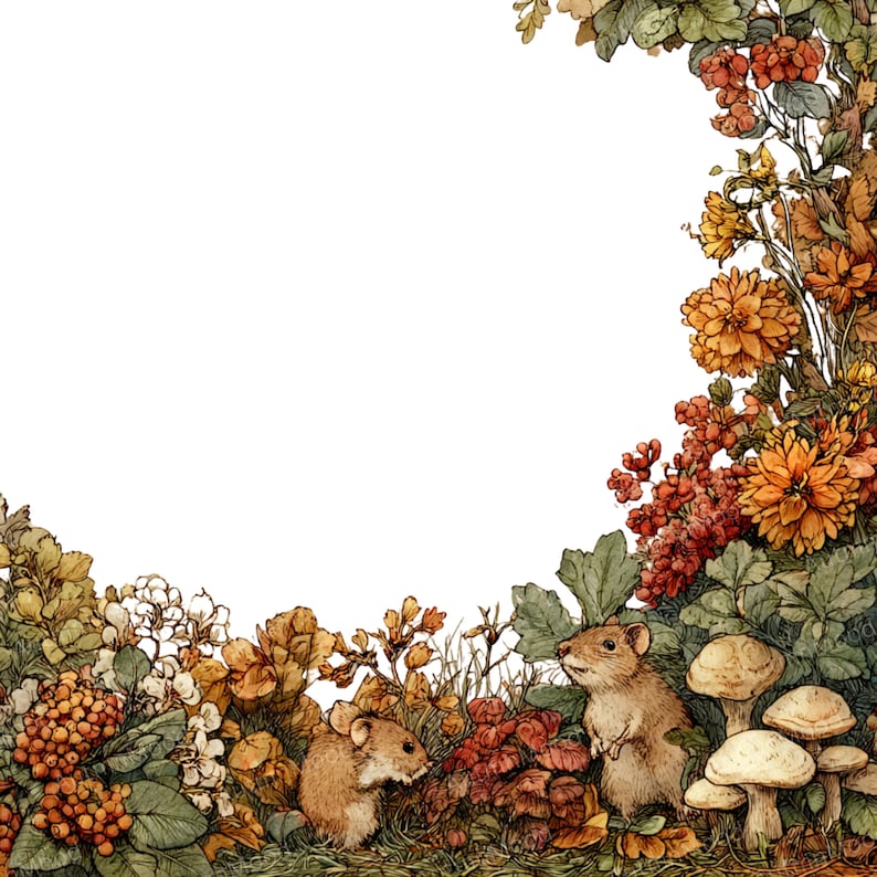 12 Autumn Mice & Pumpkin Frame Clipart | Thanksgiving Wreath (PNG ...