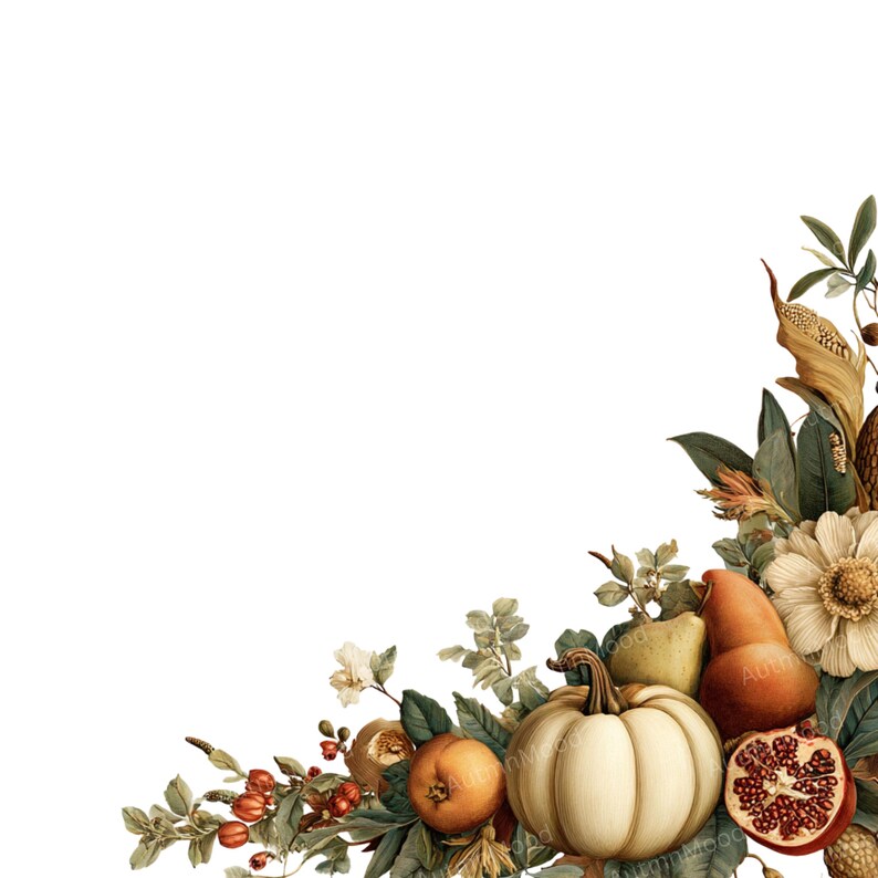 12 Autumn Harvest Corner Borders – Pumpkin & Leaf Clipart PNG | Fall ...