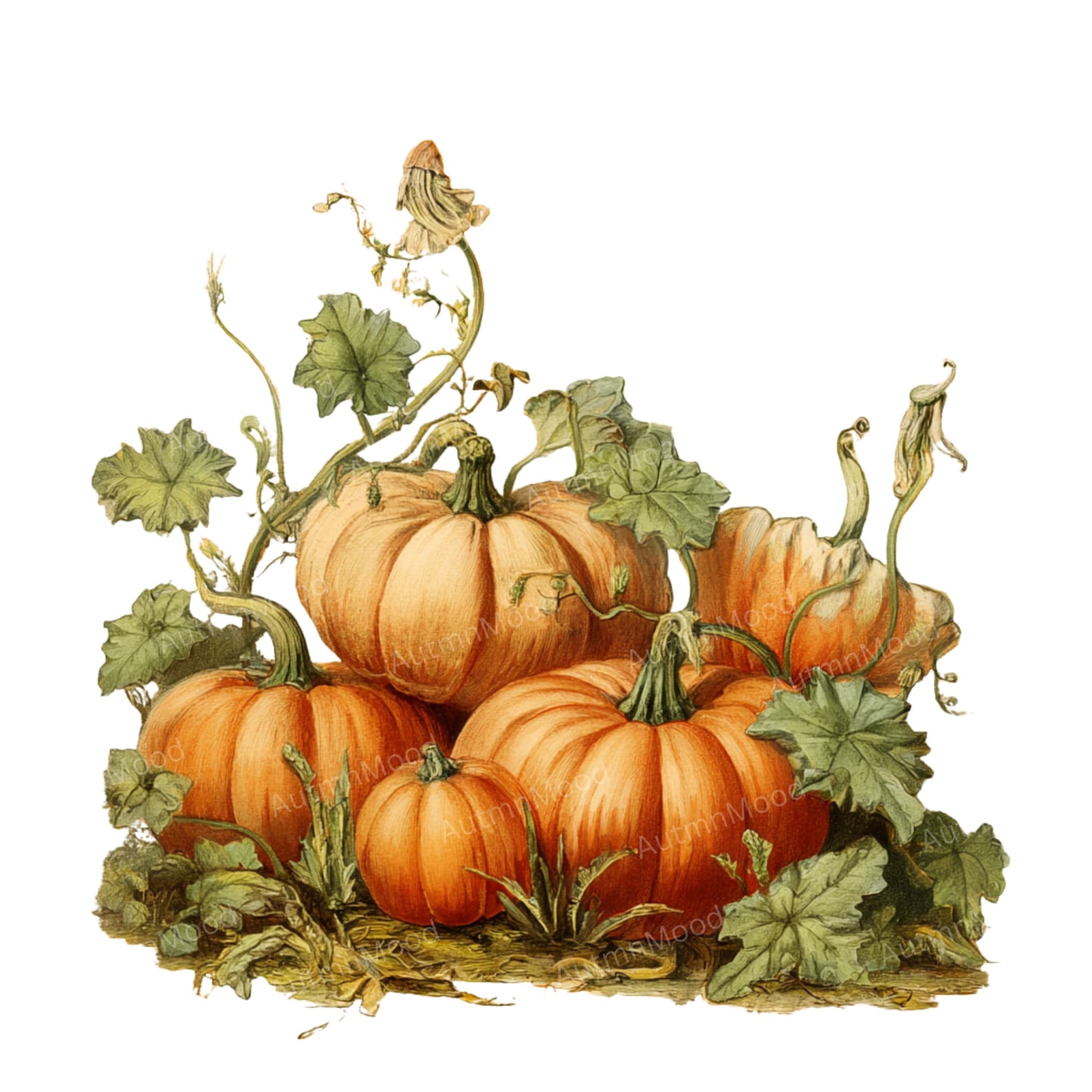 12 Autumn Pumpkin Clipart: 12 Fall PNG Illustrations (digital Download ...