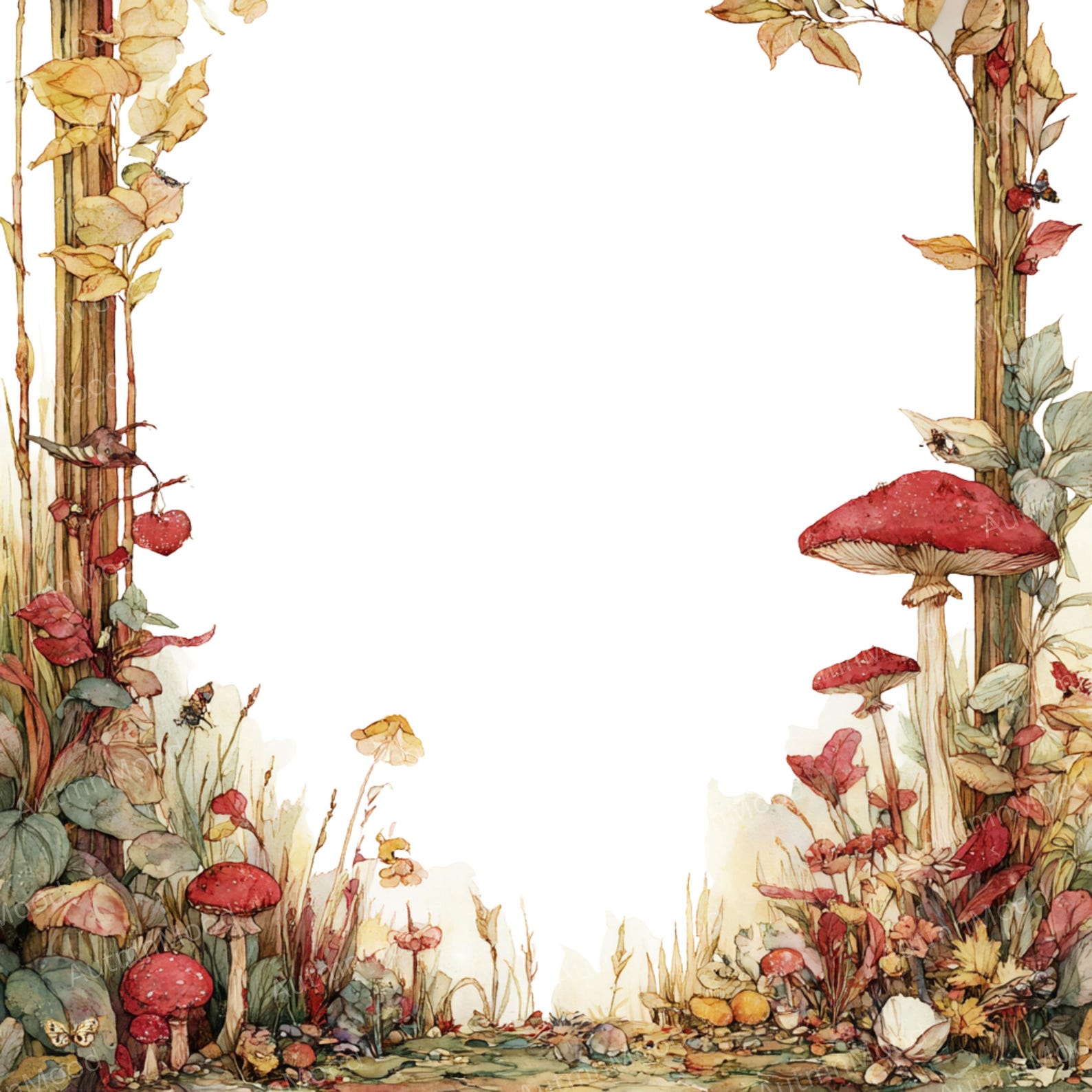 16 Autumn Mushroom Frames PNG: Fall Borders Clipart Set (digital ...
