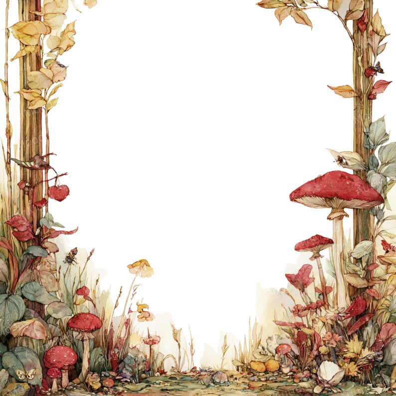 16 Autumn Mushroom Frames PNG: Fall Borders Clipart Set (digital ...