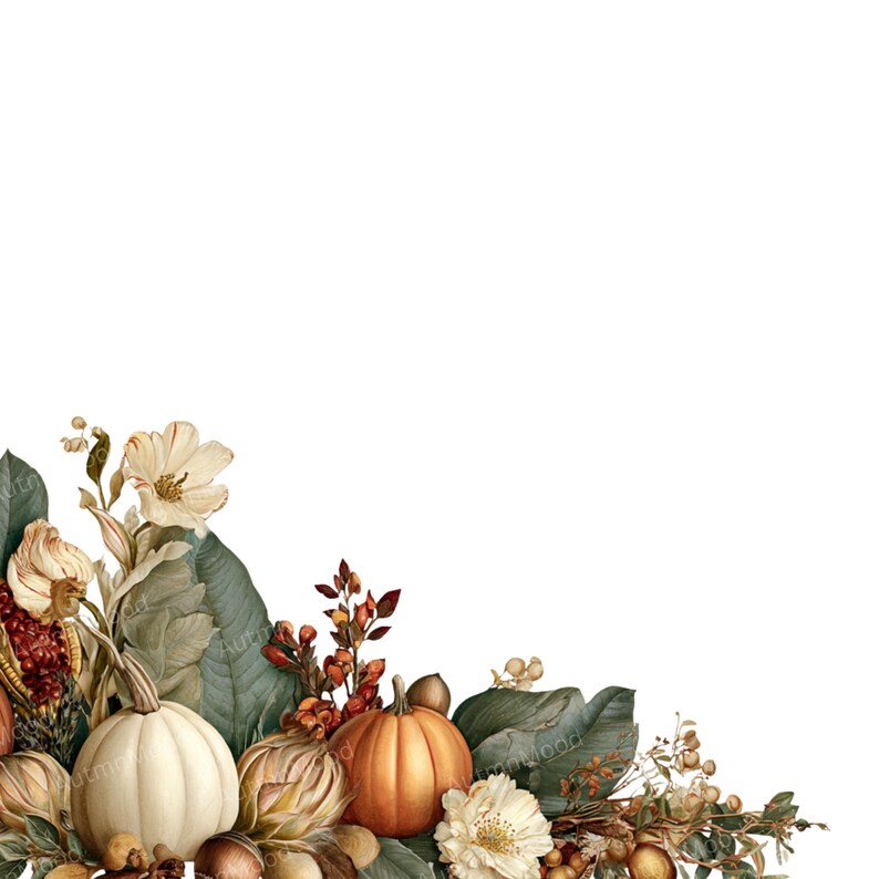 12 Autumn Harvest Corner Borders – Pumpkin & Leaf Clipart PNG | Fall ...