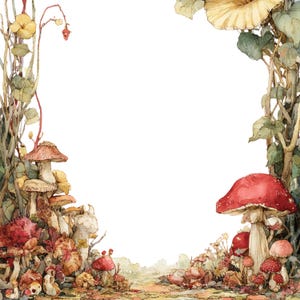 16 Autumn Mushroom Frames PNG: Fall Borders Clipart Set (digital ...