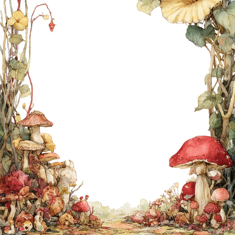 16 Autumn Mushroom Frames PNG: Fall Borders Clipart Set (digital ...