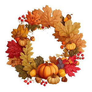 12 Fall Floral Wreath PNG Clipart: Autumn Leaves & Pumpkins (digital ...