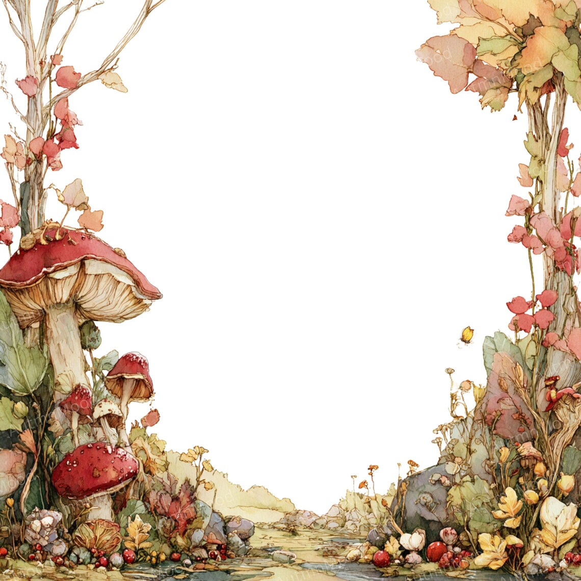 16 Autumn Mushroom Frames PNG: Fall Borders Clipart Set (digital ...