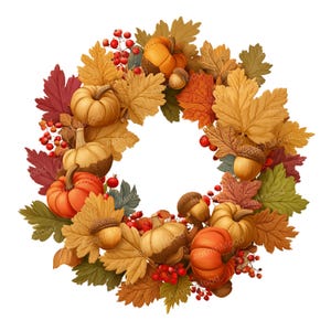 12 Fall Floral Wreath PNG Clipart: Autumn Leaves & Pumpkins (digital ...