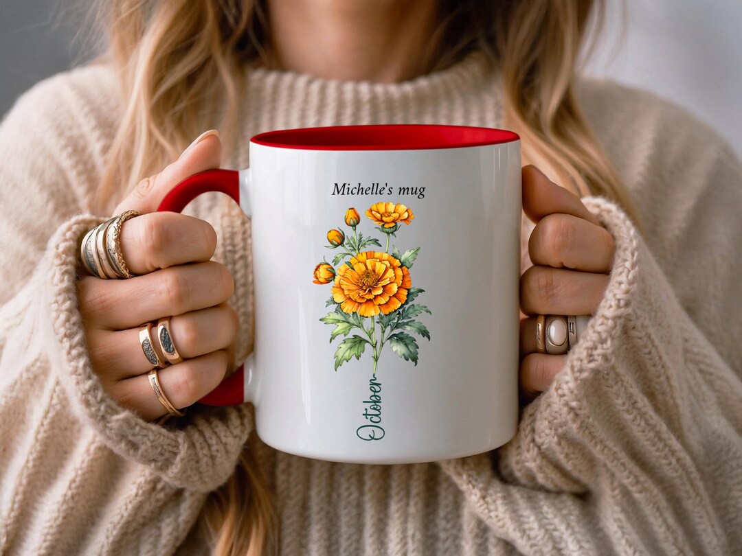 Personalized October Birth Month Flower Mug, Custom Name Coffee Mug - Etsy