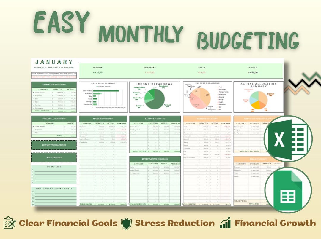 Monthly Budget Spreadsheet: Personal Finance Planner (digital Download ...