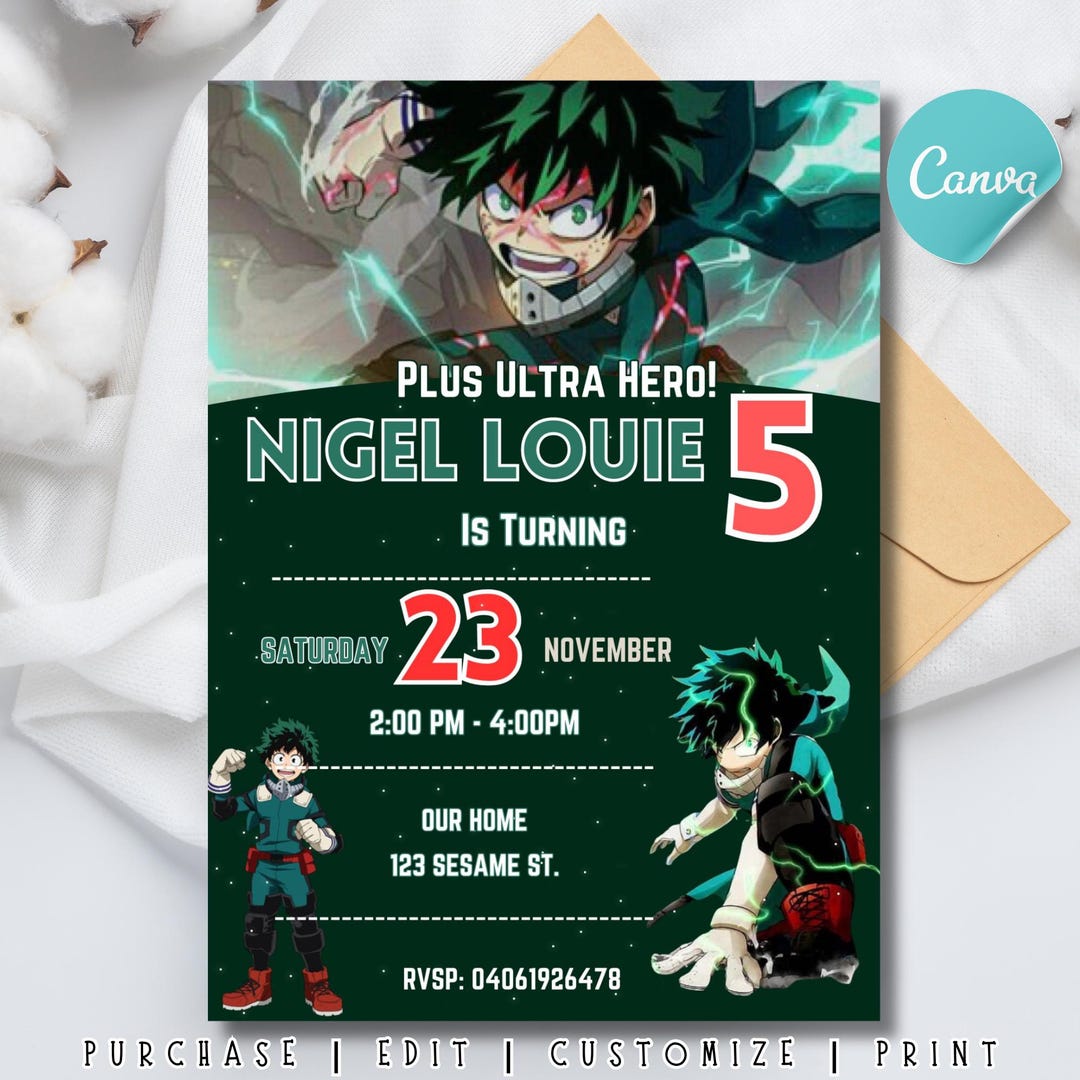 Anime Birthday Invitation | Editable Canva Invite Template | Kids ...
