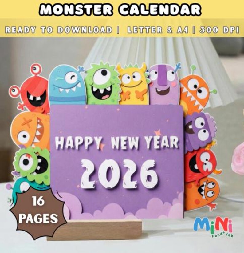 Monster Kids Calendar 2026 Printable, Monthly Preschool Calendar PDF ...