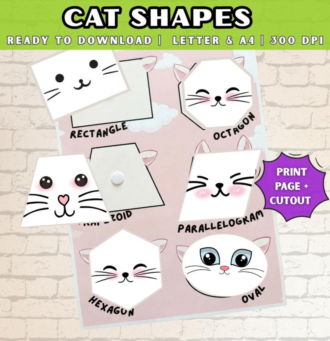 Cat Shape Matching Activity, Preschool 2D Shape Learning, Montessori ...