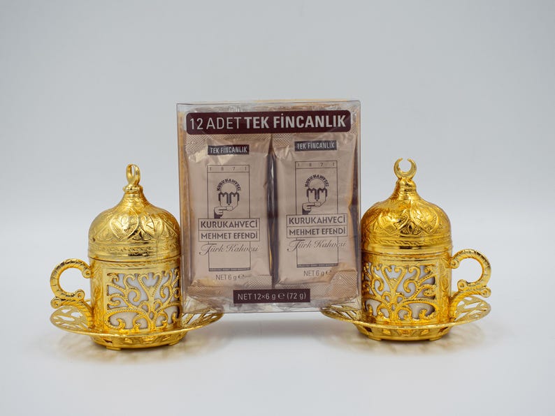 Handmade Luxury Ottoman Motif Turkish Coffee Set - 2 Cups & 12 Mehmet ...
