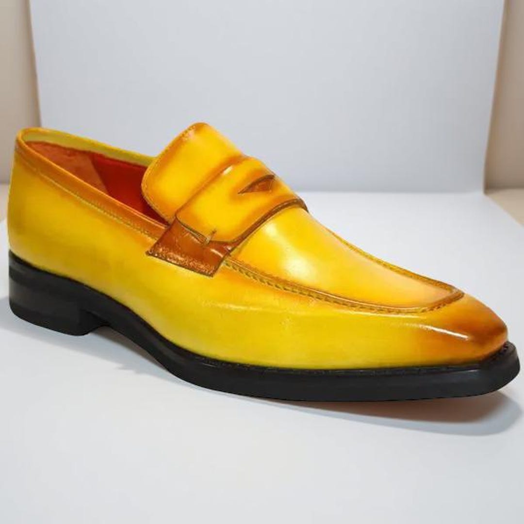 Handmade Leather Men's Yellow Moccasin Formal Loafers - Etsy