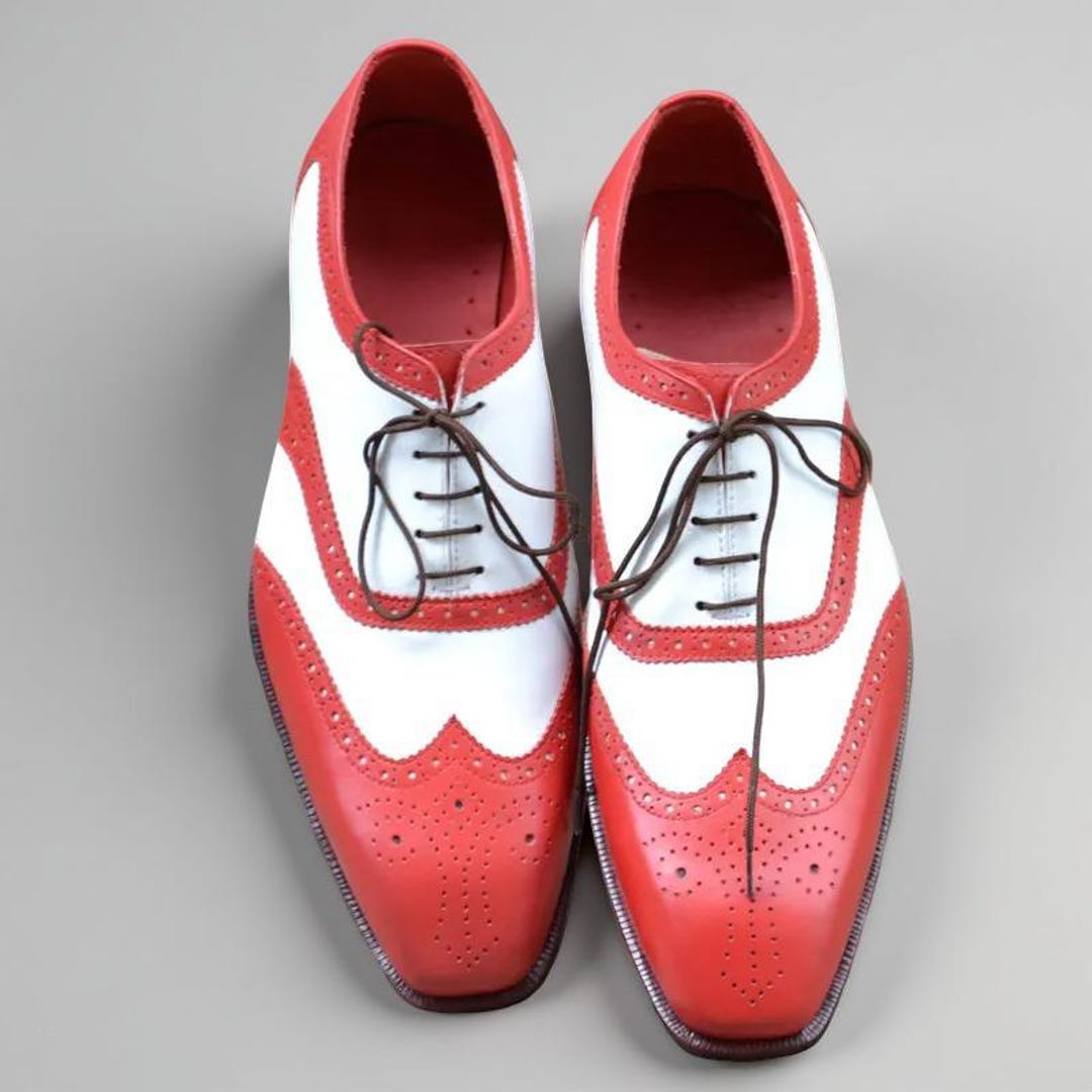 Handmade Bespoke Men's Two Color Pure Leather Wing Tip Brogue Shoes - Etsy