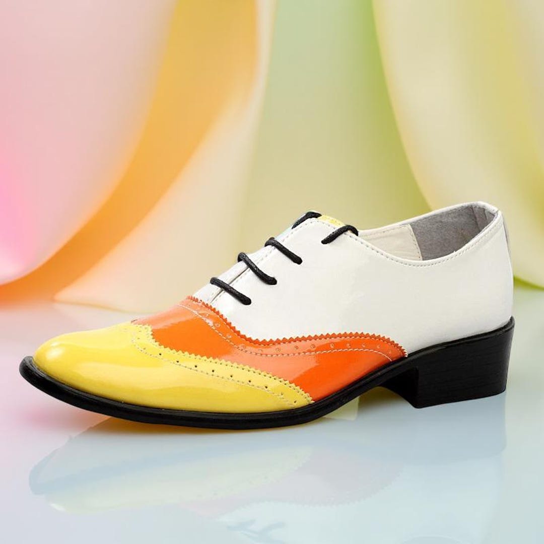 Men Wingtip Patent Leather Brogue Three Tone White Yellow and Orange ...