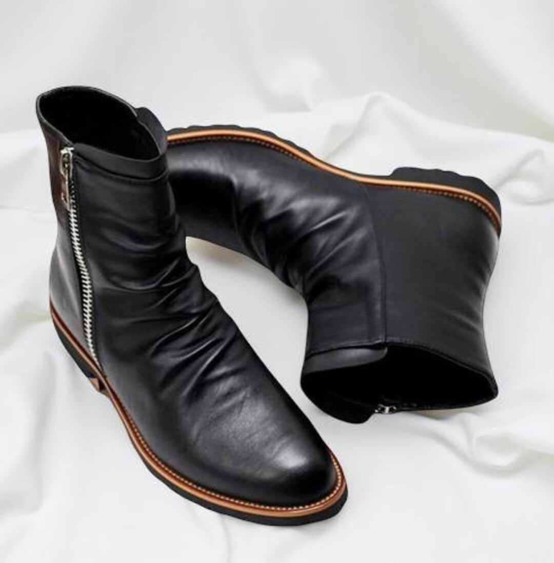 Handmade Men Side Zip Boots, Men Black Ankle High Leather Shoes - Etsy