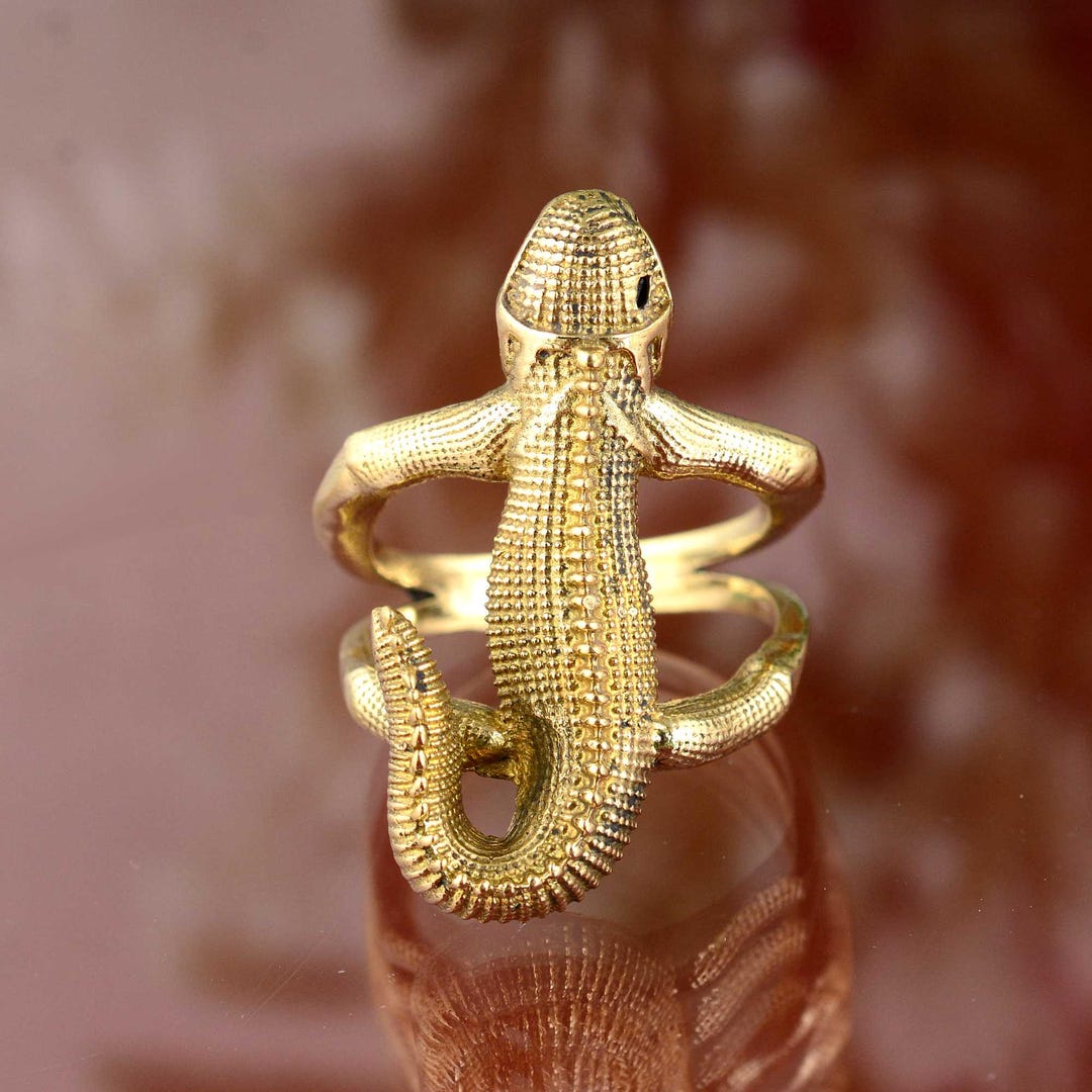 Gold Lizard Ring, Artisan Reptile Ring for Women, Gecko Statement ...