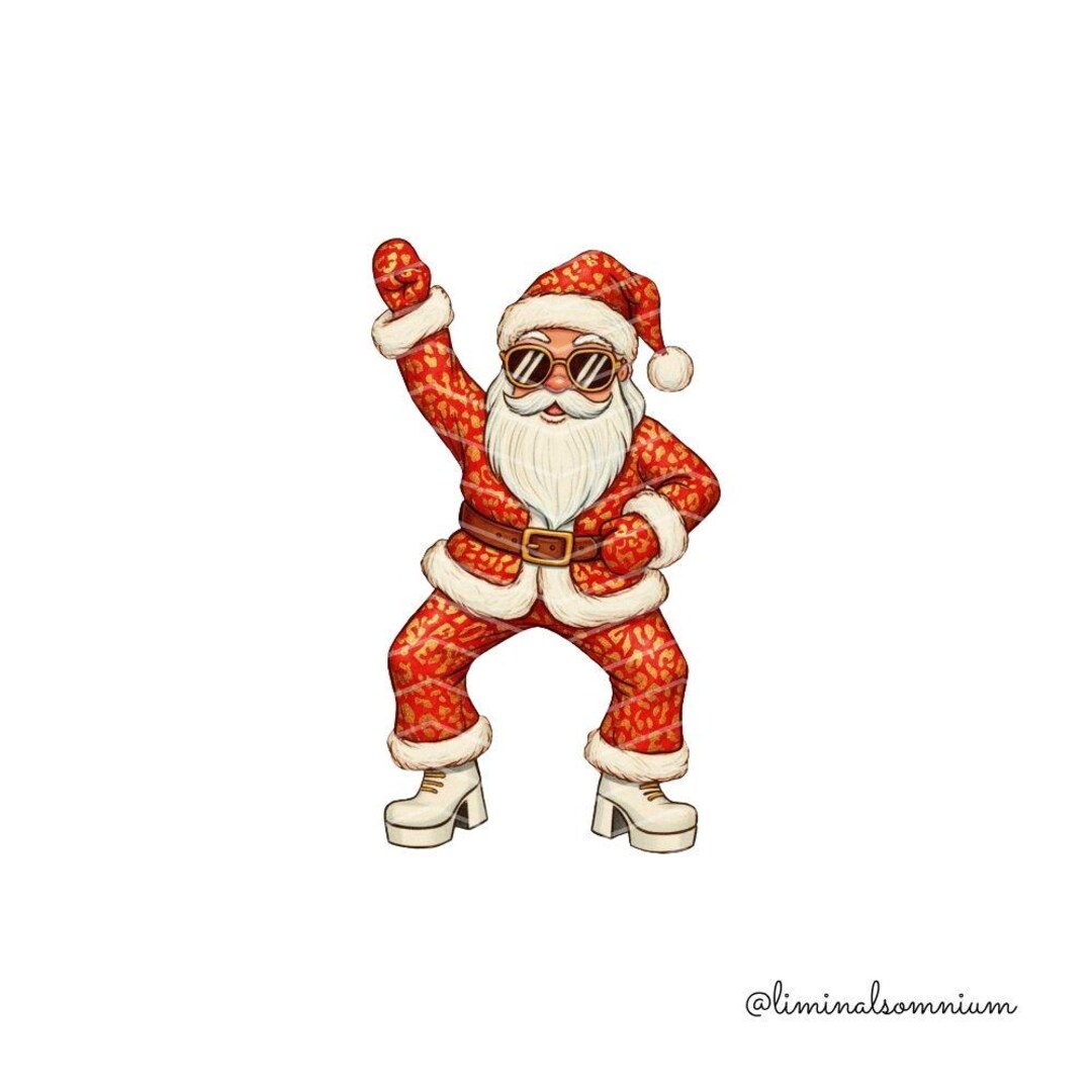 Festive Retro Gold Disco Santa Clipart: Funky Groovy Cheerful Christmas ...