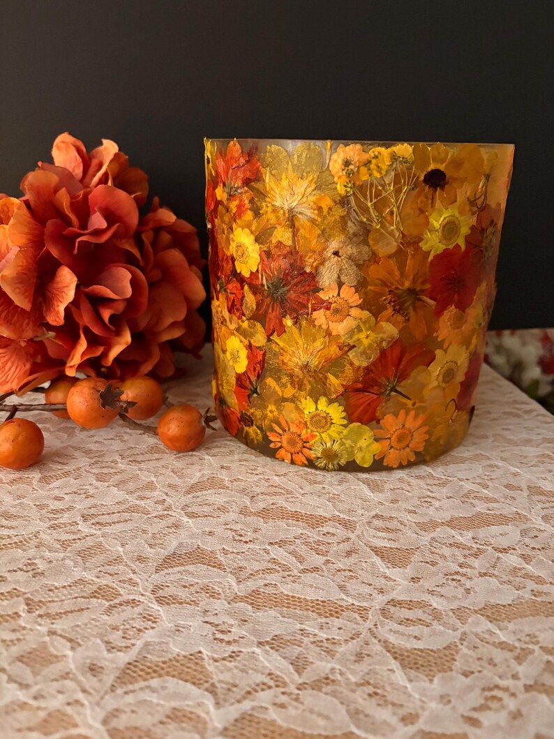 Dried Pressed Flower Candle Holder With Flameless Candle Thanksgiving ...