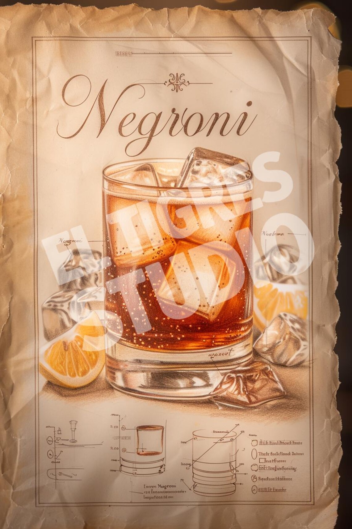 Vintage Cocktail Art Set – Old Fashioned, Negroni, Espresso Martini ...