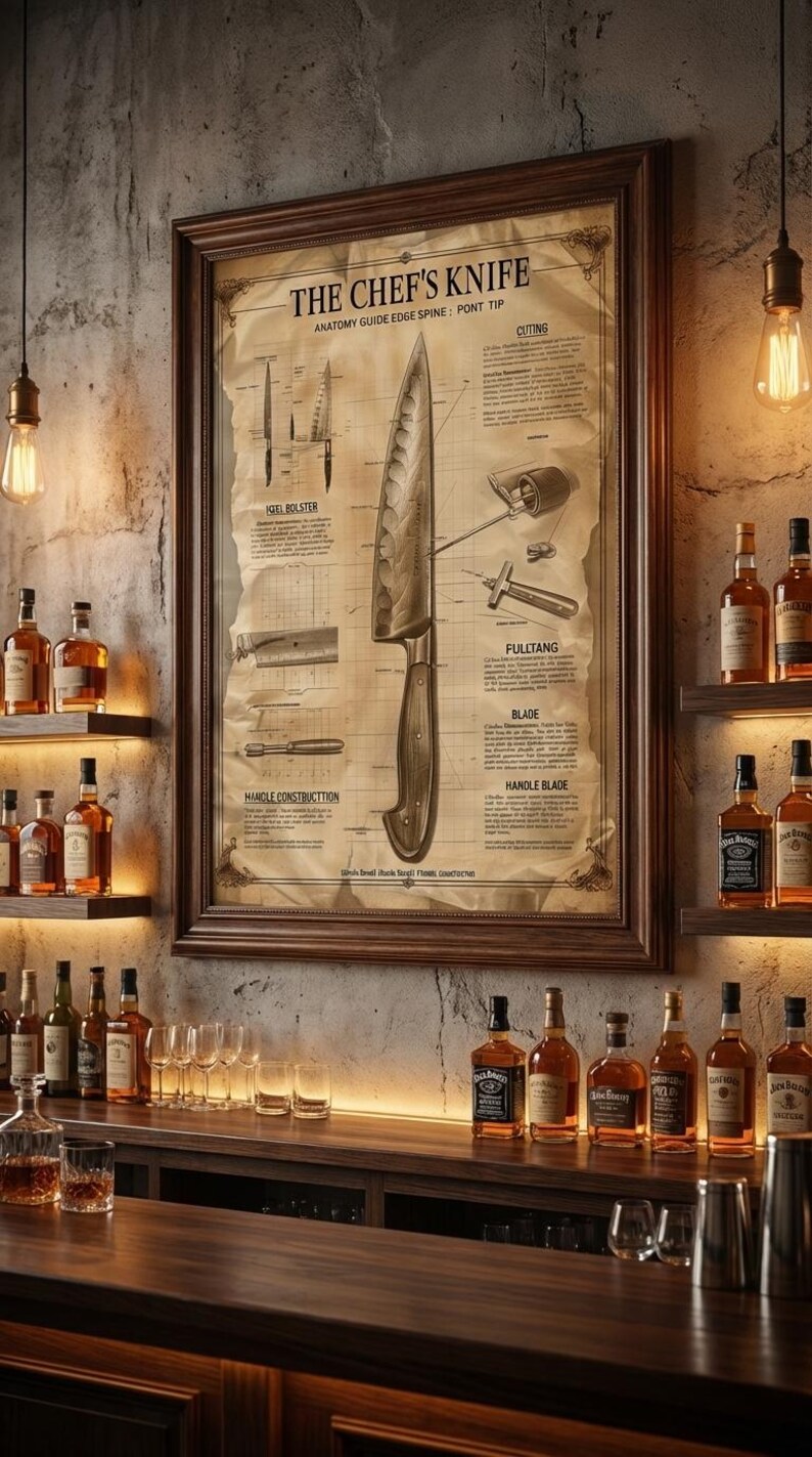 Vintage Chef Knife Blueprint Poster, Kitchen Knife Anatomy Chart ...