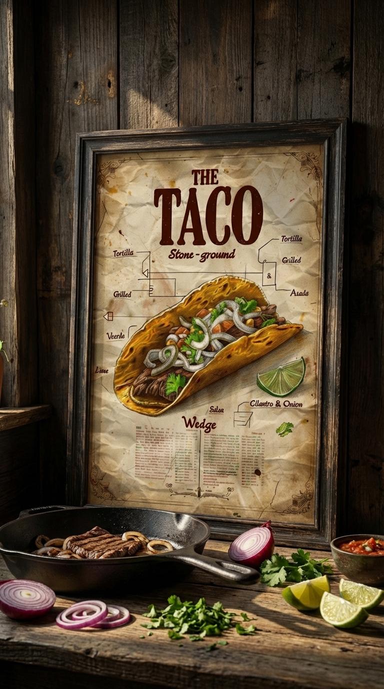 Vintage Taco Poster, Taco Anatomy Print, Mexican Food Kitchen Decor ...