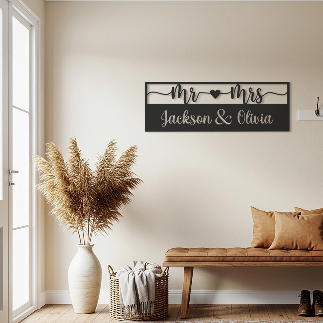 Personalized Mr & Mrs Metal Wall Art, Custom Name Sign, Wedding or ...