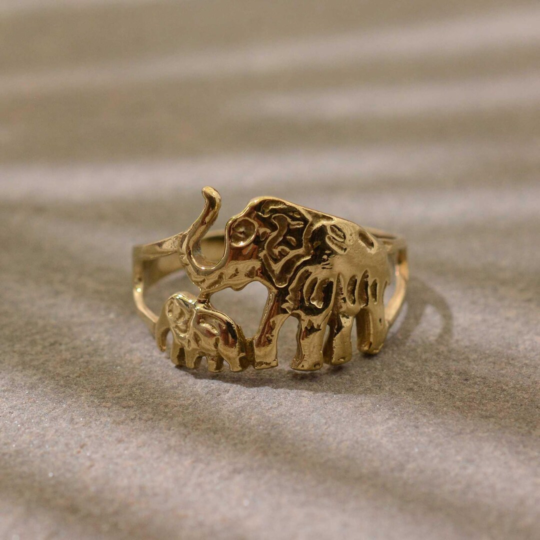 Brass Elephant Ring, Mother and Baby Animal Jewelry - Etsy