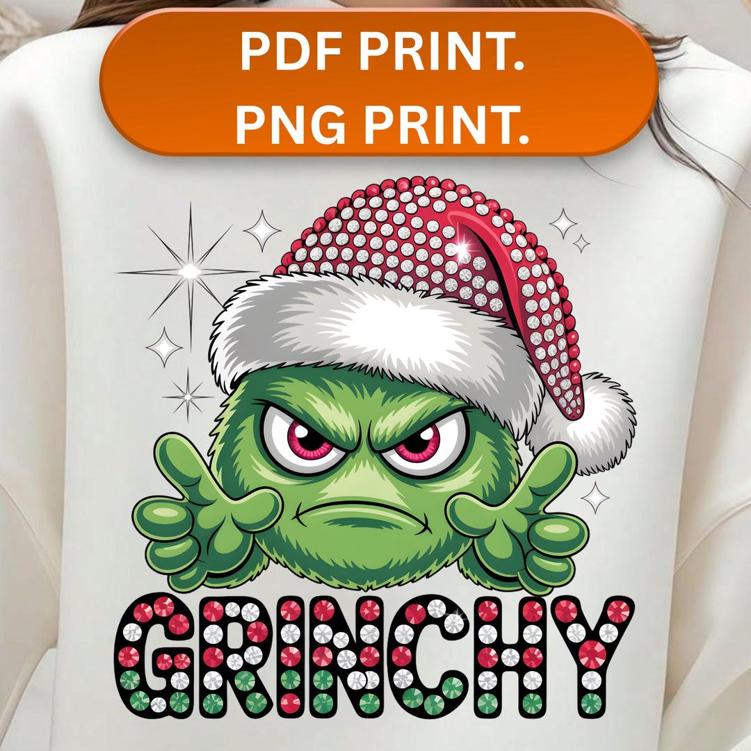 Grinchy Christmas PNG: Sparkly Rhinestone Santa Hat Grinchy Clipart ...