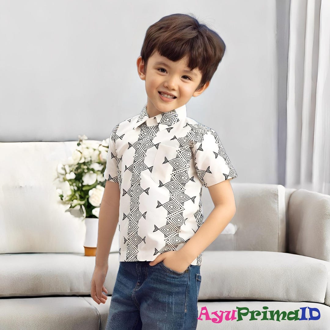 Kids Origami Fish Batik Shirt Modern Indonesian Cotton Button Down Top ...