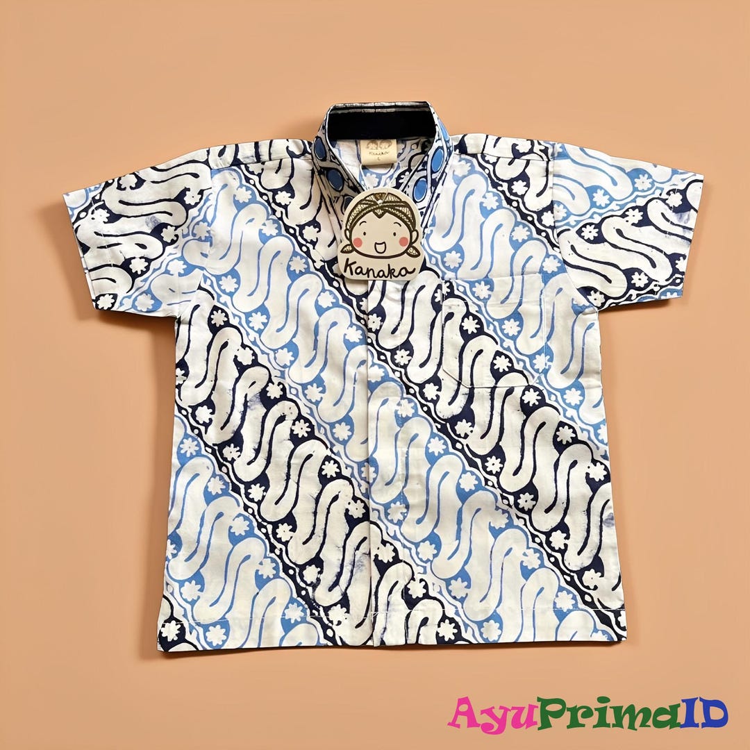 Leia Bleu Batik Kids Button Down Stylish Blue Traditional Print,batik ...