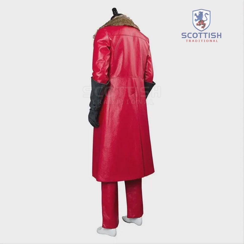 Deluxe Christmas Santa Claus Costume – Red Leather Suit With Long Coat ...