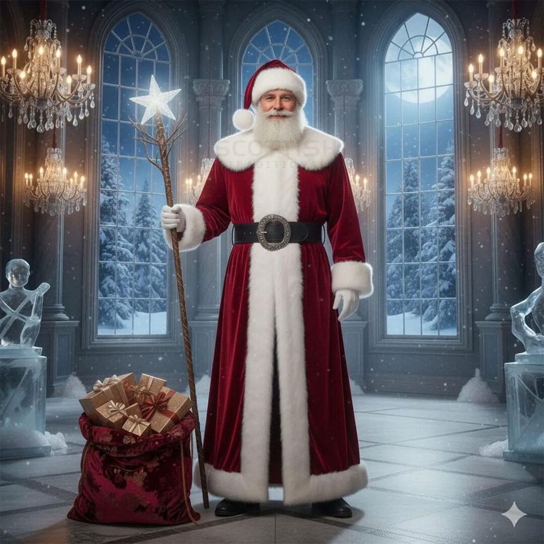 Luxury Mr. Santa Red Velvet Cape Gown - Men’s Santa Claus Costume With ...