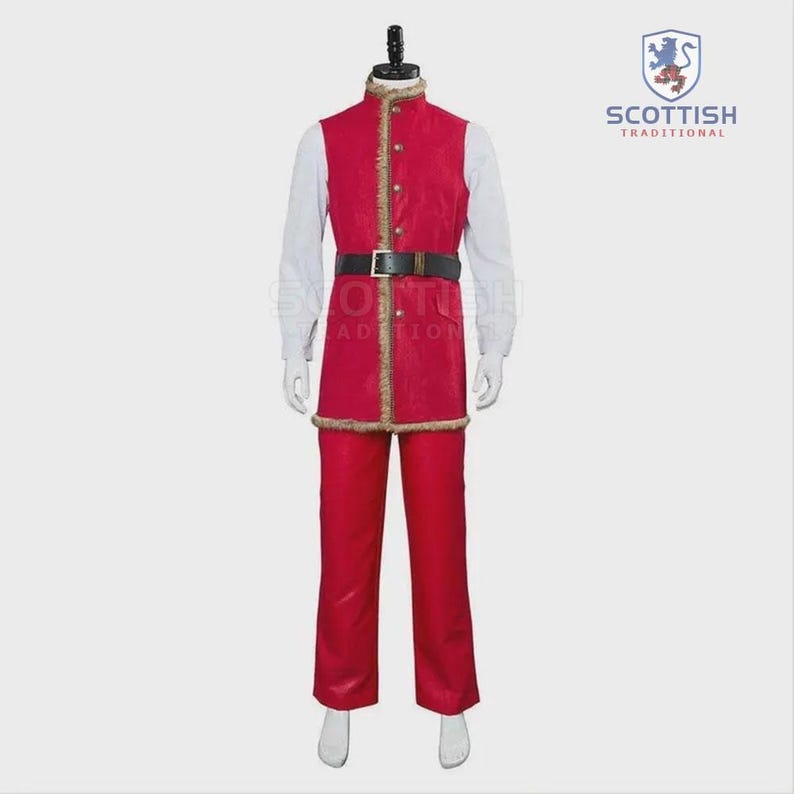Deluxe Christmas Santa Claus Costume – Red Leather Suit With Long Coat ...
