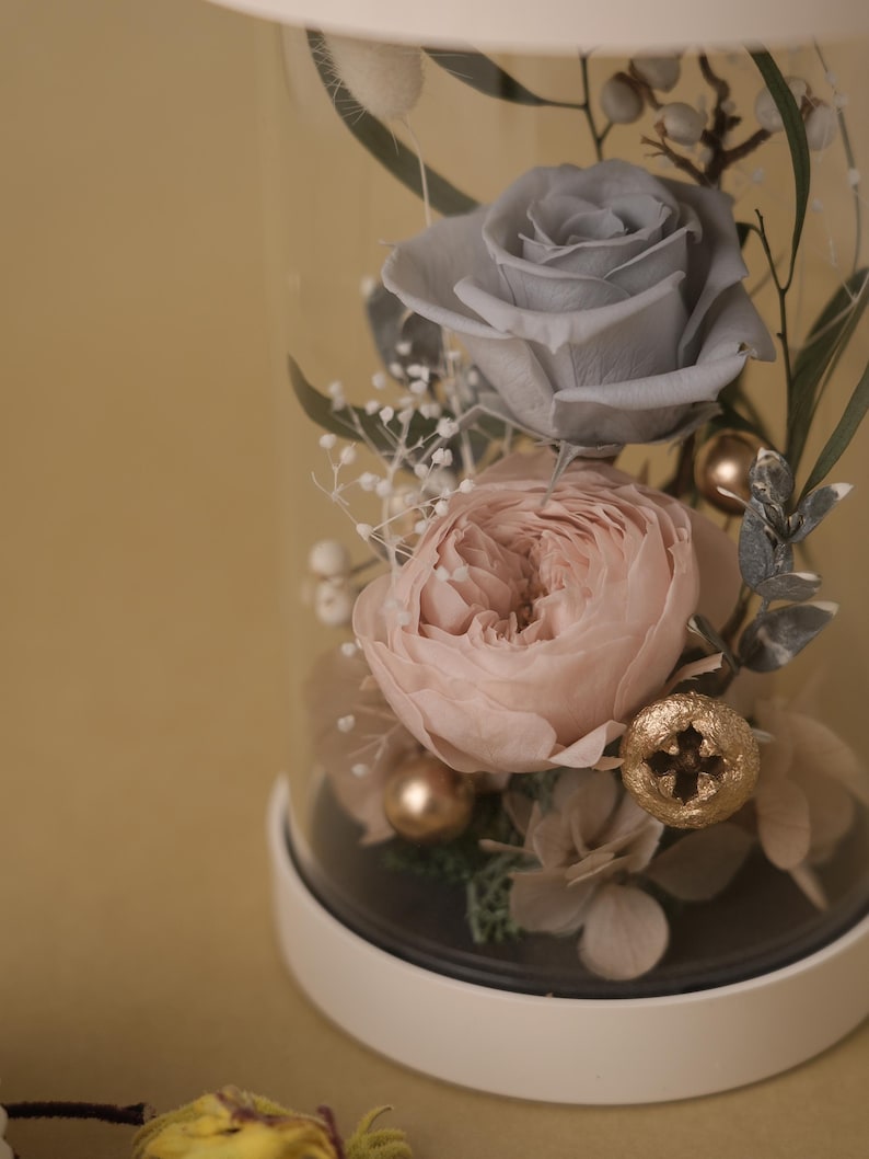 Preserved Flower Night Light, Glass Dome Lamp With Eternal Roses ...