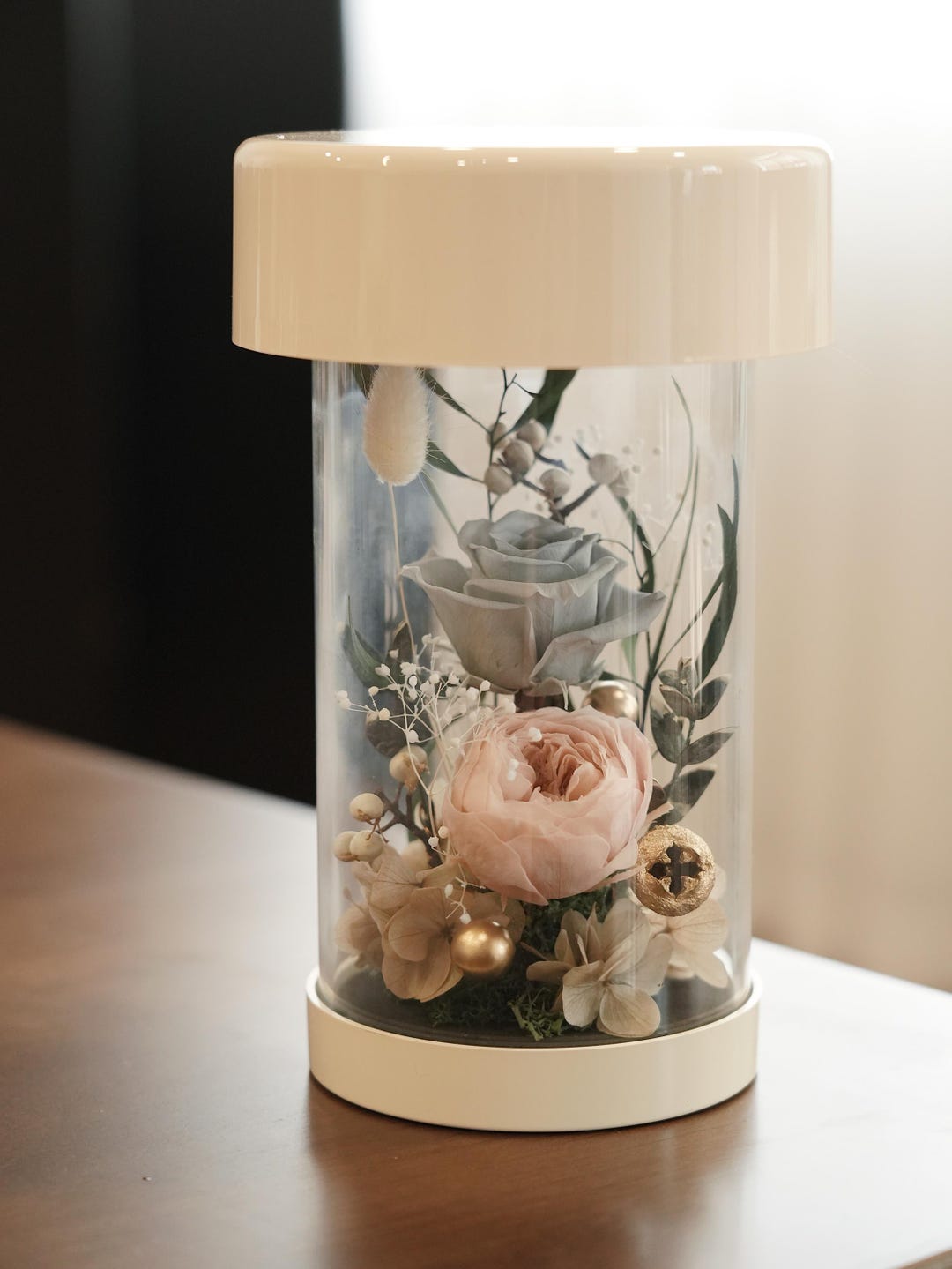 Preserved Flower Night Light, Glass Dome Lamp With Eternal Roses ...