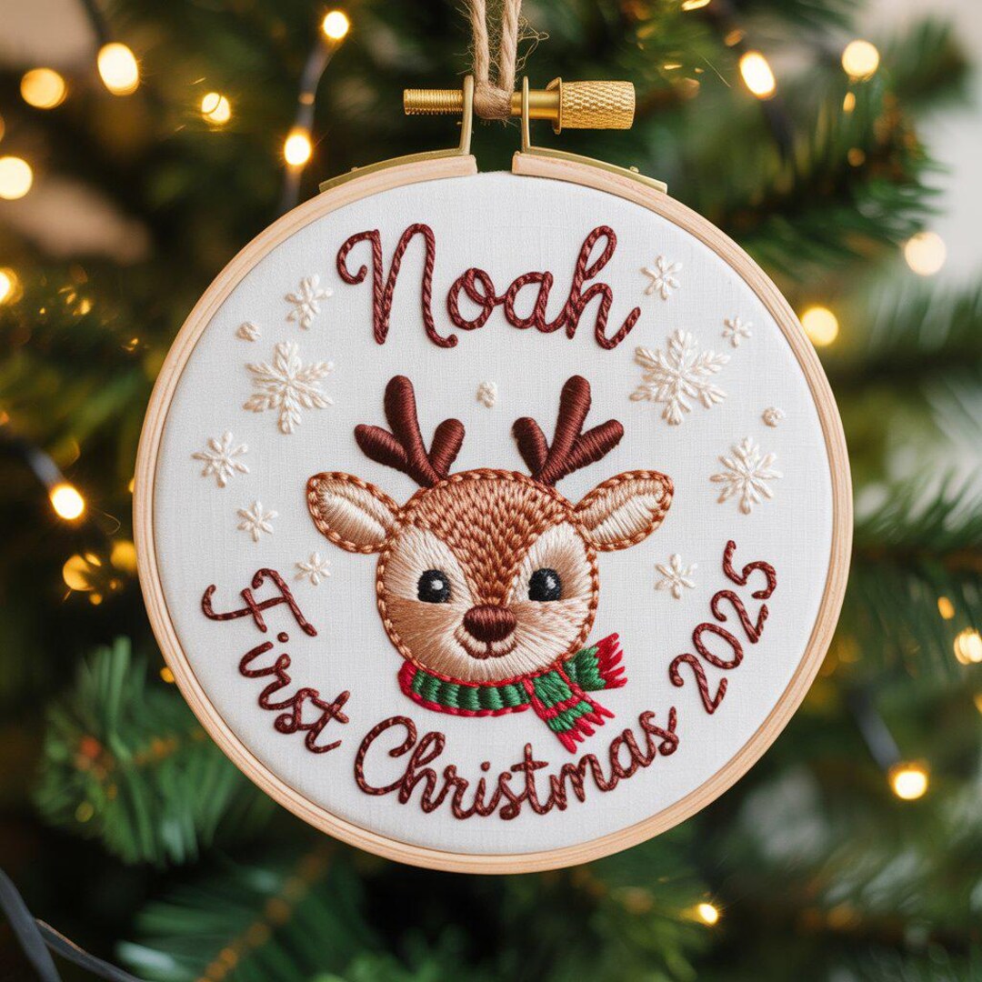 Personalized Baby's First Christmas Train Hand Embroidered Ornament ...