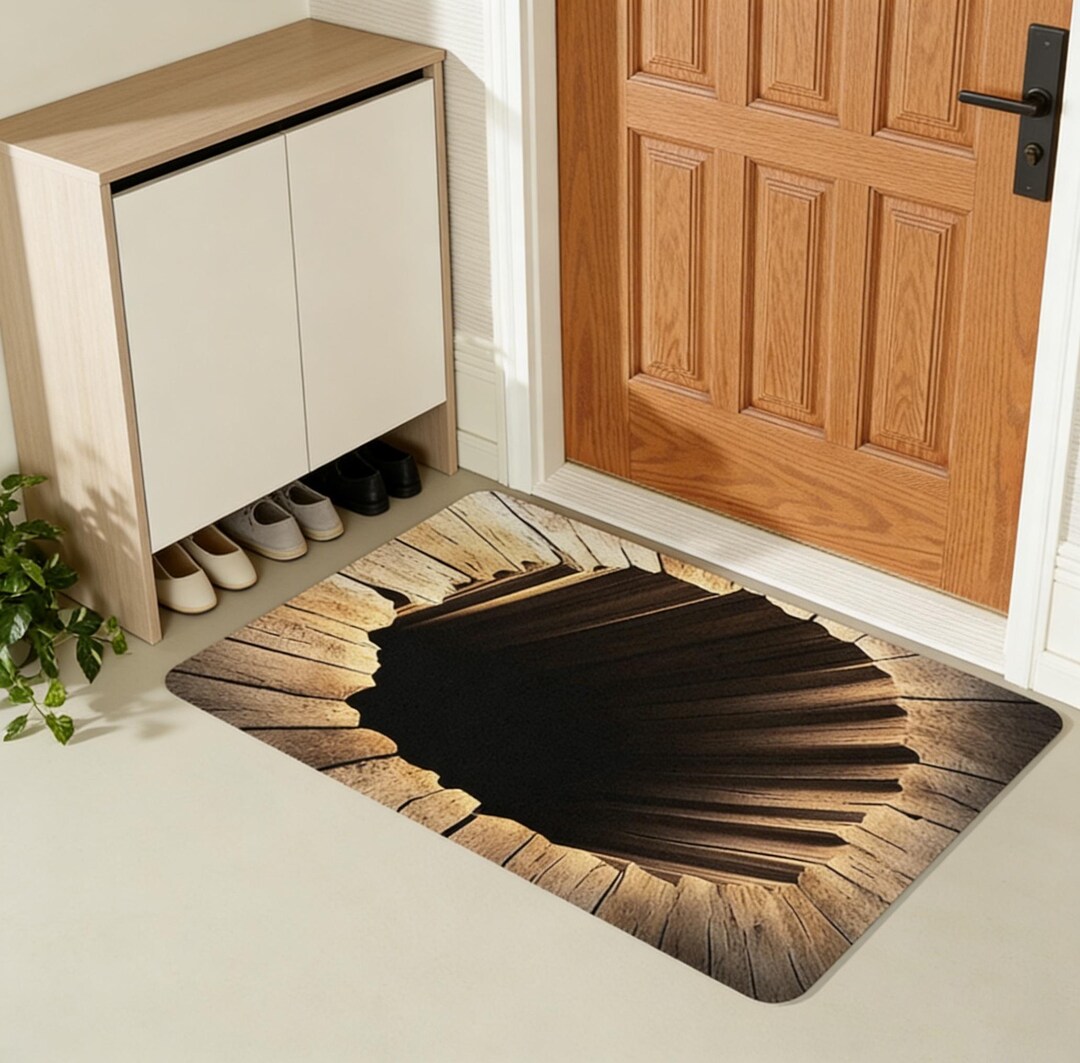3D Wooden Trapdoor Optical Illusion Door Mat Realistic Sinkhole Effect ...