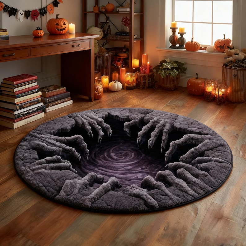 Halloween 3D Optical Illusion Round Rug, Spooky Vortex Carpet, Creepy ...