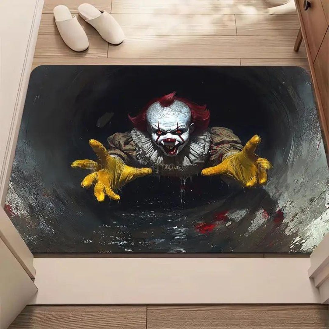 Halloween 3D Themed Sewer Grate Illusion Rug, Scary Clown Peeking Out ...