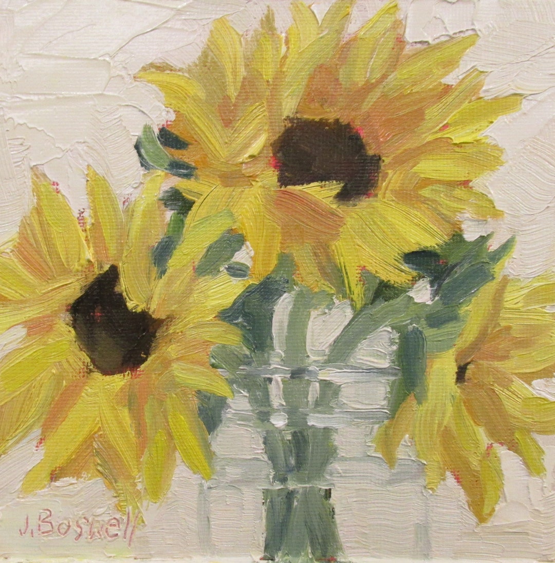 Original Jennifer Boswell Sunflowers Kitchen Painting Textured Palette ...