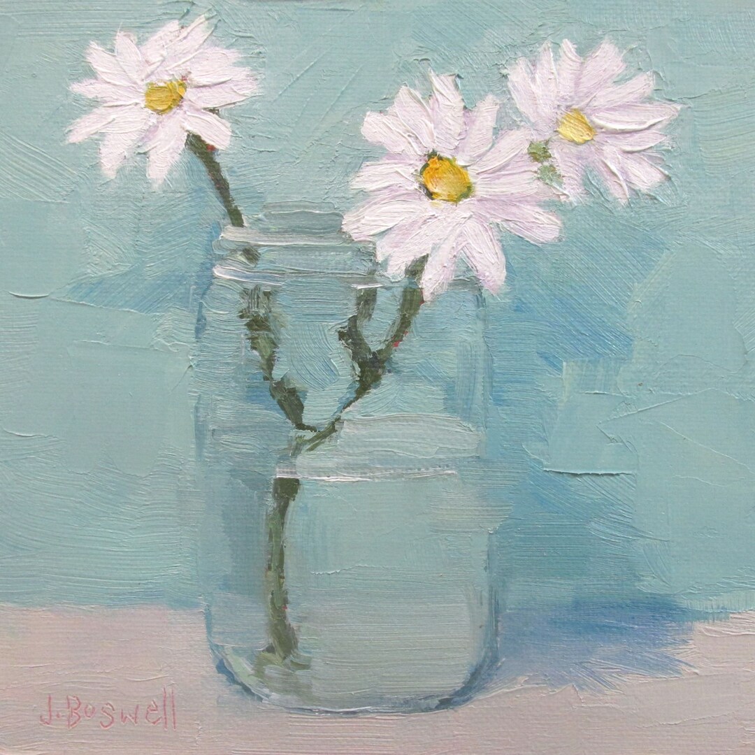 Jennifer Boswell 8x8 Daisies in Glass Signed Canvas Print From Original ...