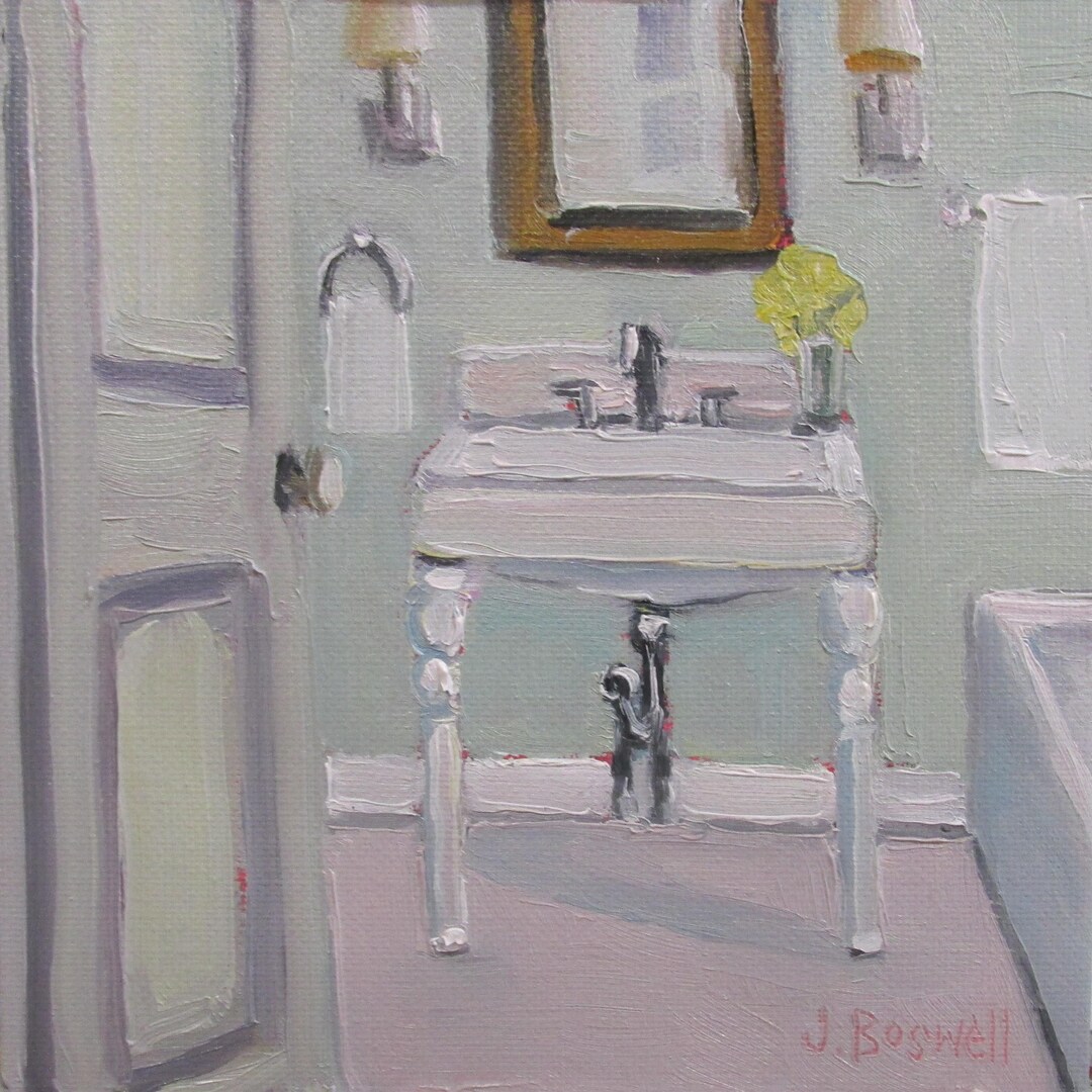 Original Jennifer Boswell Pedestal Sink Original Oil Painting Kitchen ...