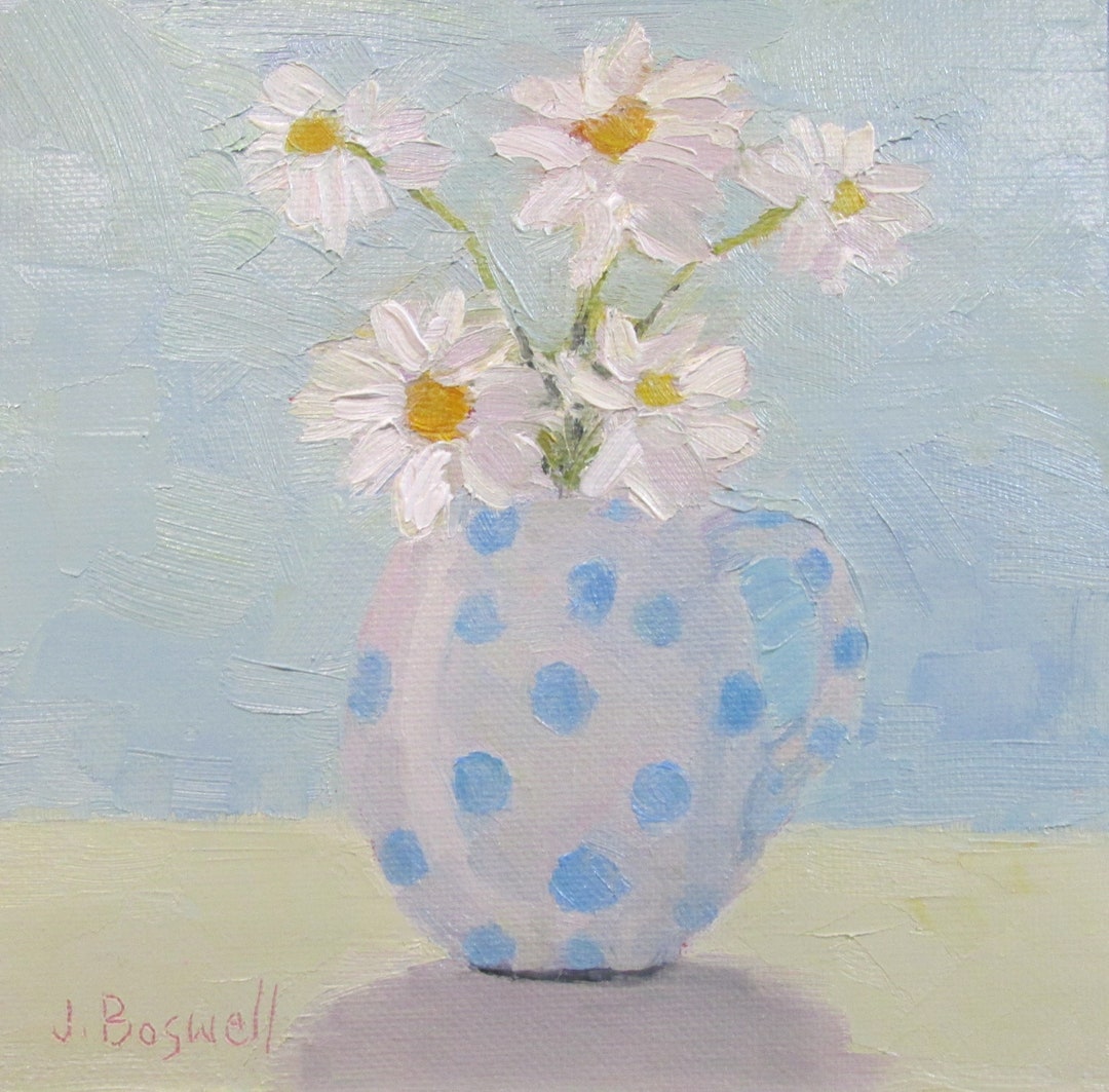 Original Jennifer Boswell Daisies in Polka Dot Pitcher Kitchen Painting ...