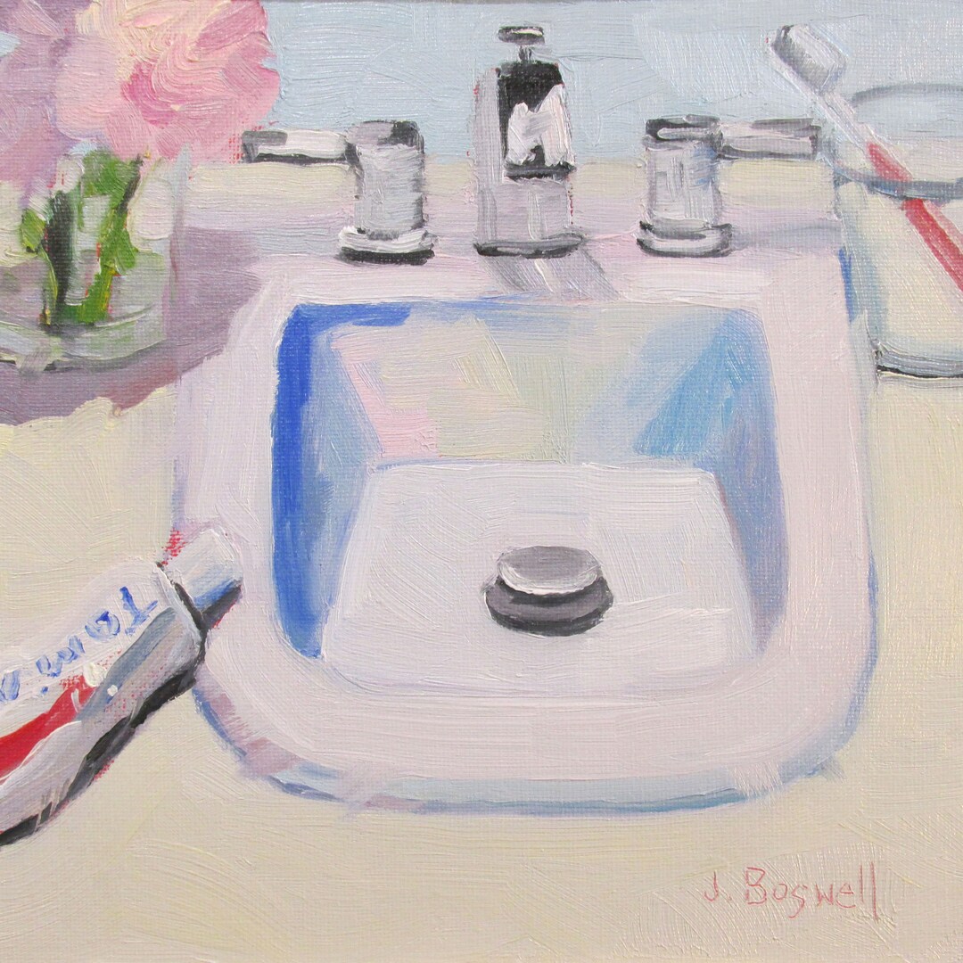 Jennifer Boswell 20x20 Bathroom Sink Signed Stretched Canvas Print From ...