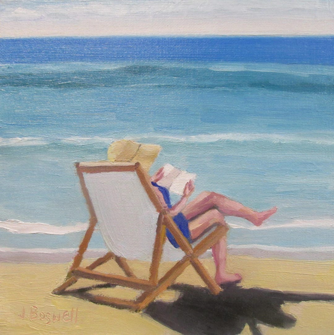 Original Jennifer Boswell 8x8 Lady at Beach Book Figurative Painting ...