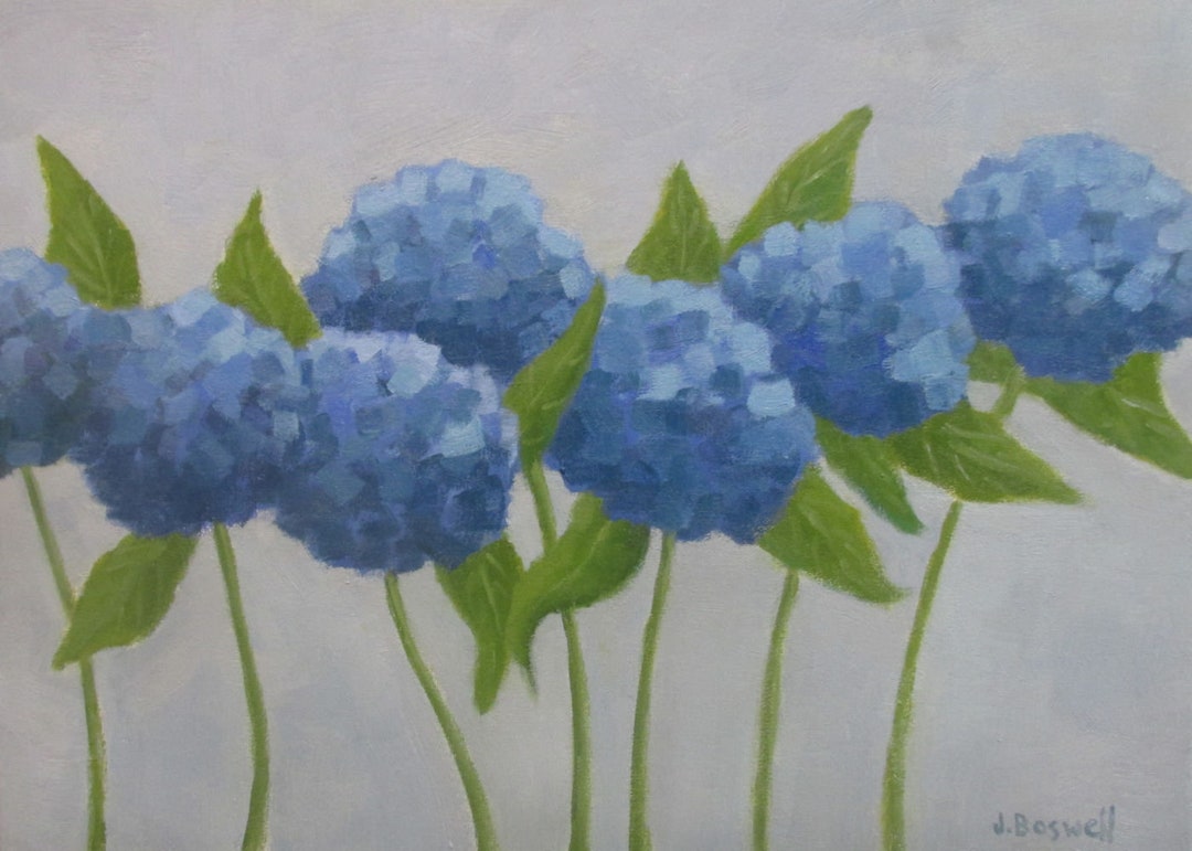 Jennifer Boswell 40x30 Blue Hydrangeas Signed Canvas Print From Original Oil Painting Large ...