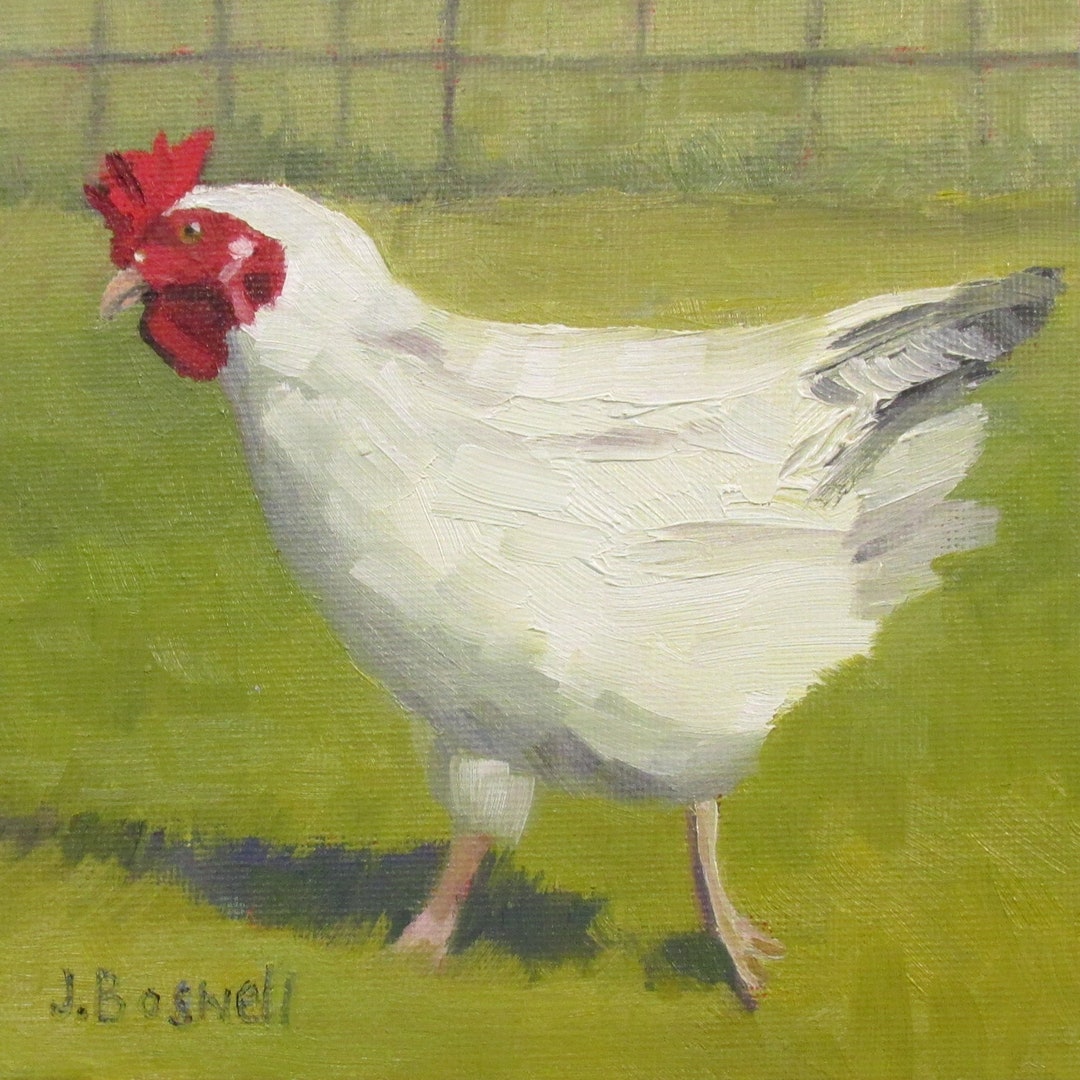 Jennifer Boswell Chicken Signed Canvas Print 8x8 Bird From Original Oil ...