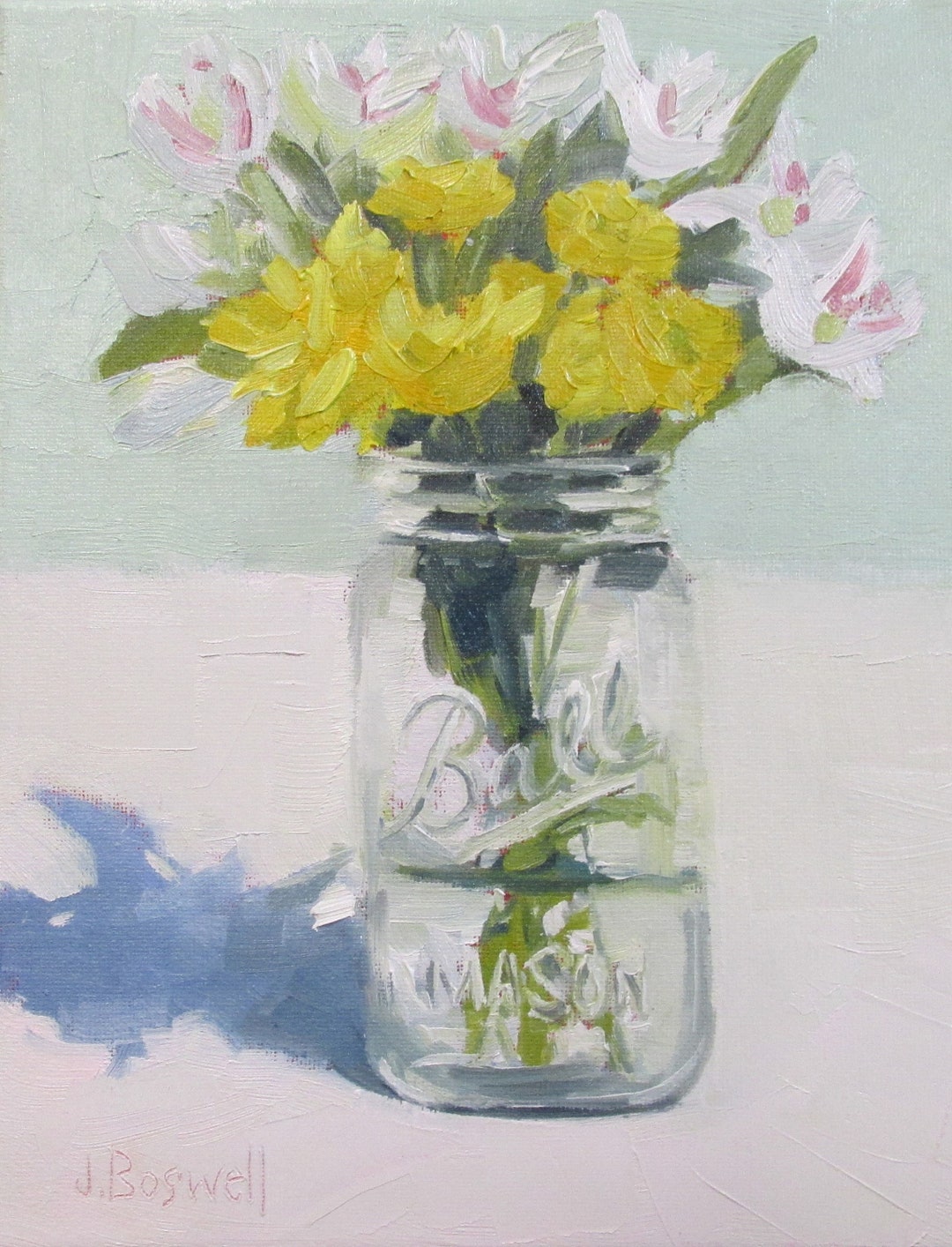 Original Jennifer Boswell 8x10 Flowers in Mason Jar Original Oil ...